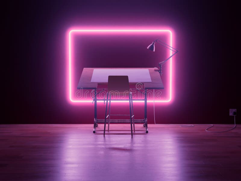 Drafting Desk Workstation Pink Neon Frame Stock Illustration ...