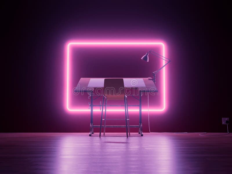 Drafting Desk Workstation Pink Neon Frame Stock Illustration ...