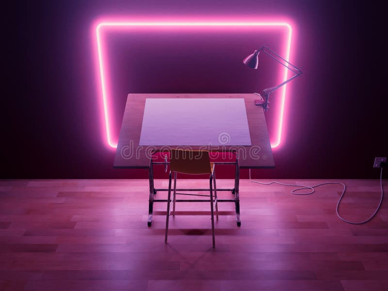 Drafting Desk Workstation Pink Neon Frame Stock Illustration ...