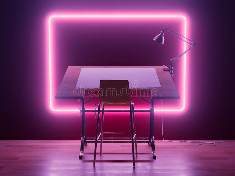 Drafting Desk Workstation Pink Neon Frame Stock Illustration ...