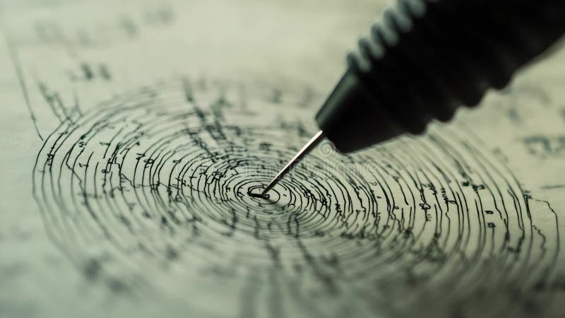 Drafting Geological Map with Compass, Marking Earthquake Epicenter ...
