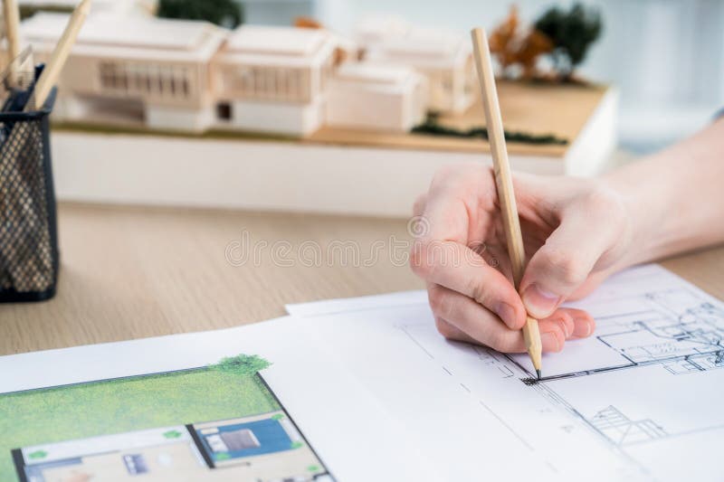 Drafting Interior House Design by Architect Designer. Iteration Stock ...