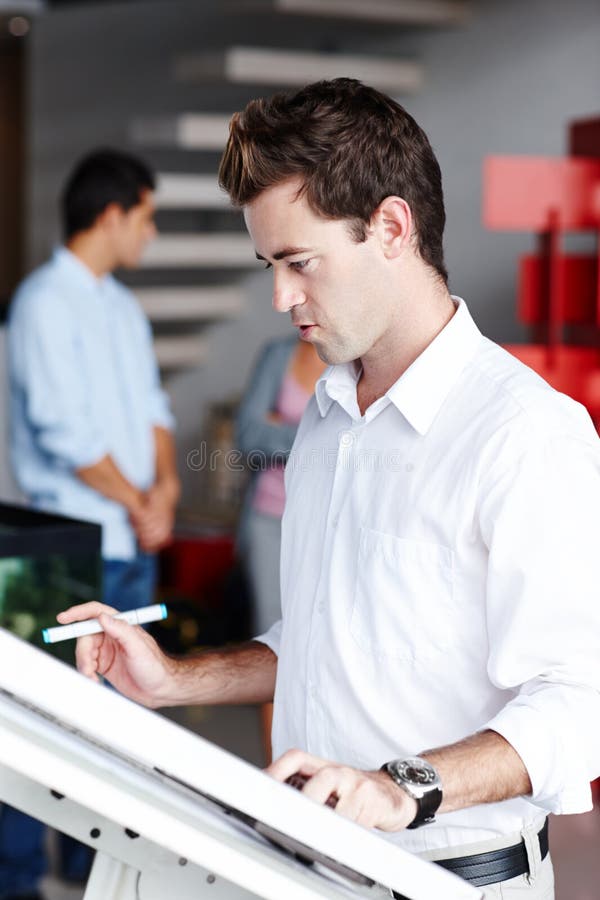 Drafting Table, Drawing and Man in Office, Architecture and Graphic ...