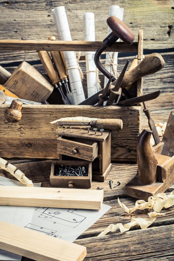 Drafting Tools and Diagrams in the Carpentry Workshop Stock Image ...