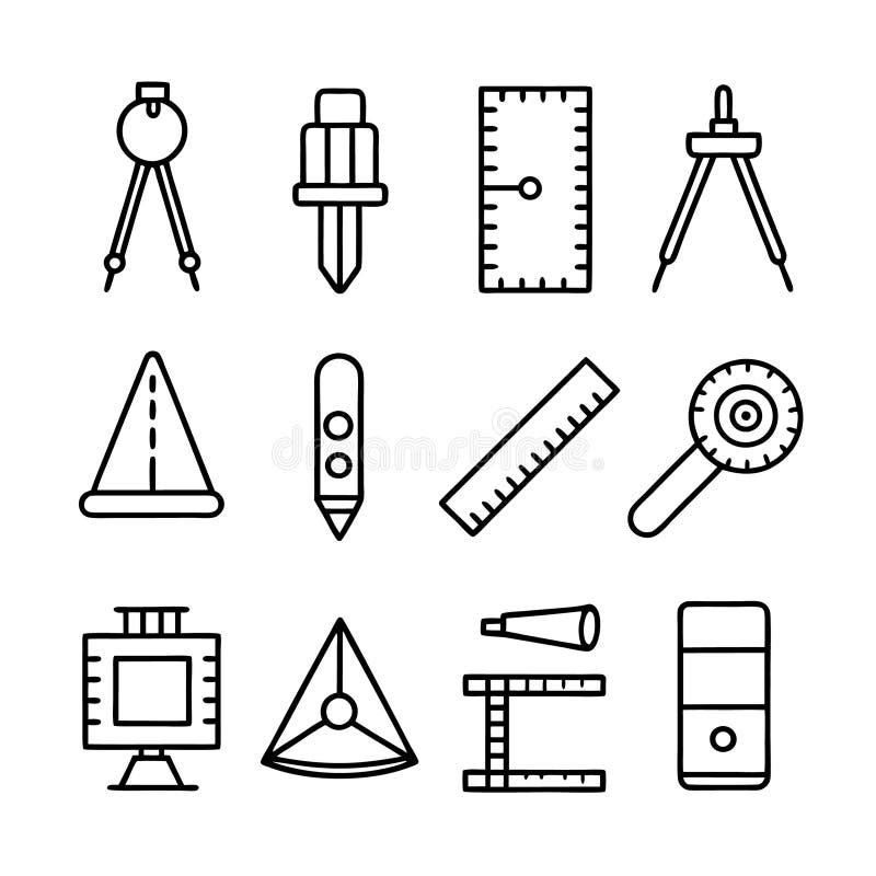 Drafting Tools and Geometry Equipment in Simple Line Art Stock Photo ...
