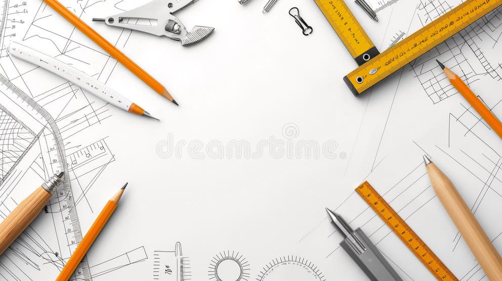 Drafting Tools and Pencils on Technical Drawing Paper, Engineering ...