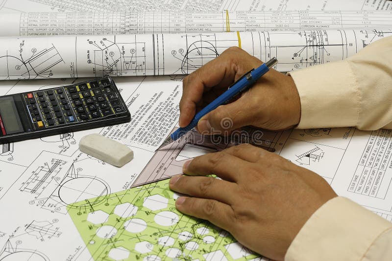 Draftsman with Engineering Plans Stock Image - Image of office ...