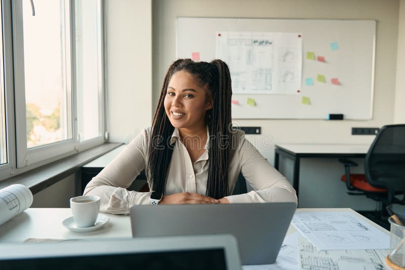 Draftswoman is Posing for Camera in Workplace Stock Image - Image of ...