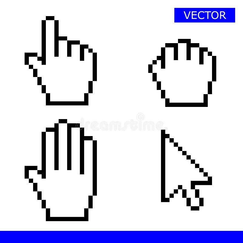 Hand Cursors Icon White Vector Illustration Set. Stock Vector ...