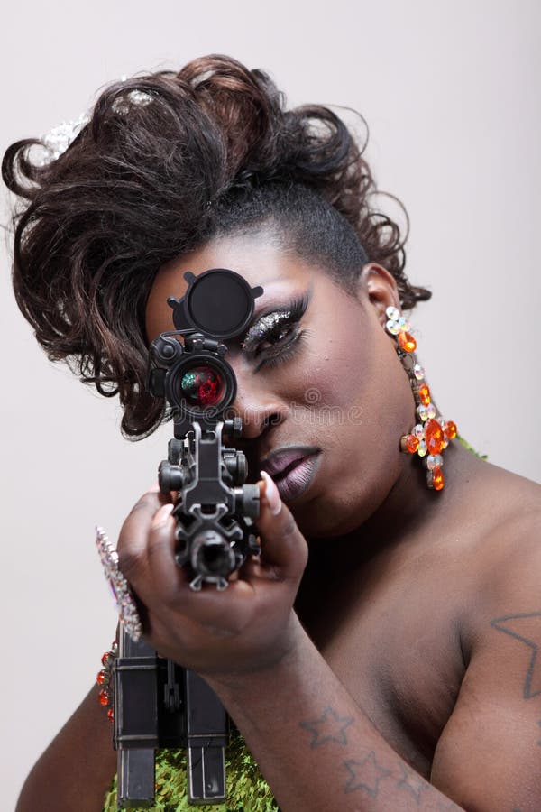 Drag queen with gun stock photo. Image of drag, beauty - 27377402