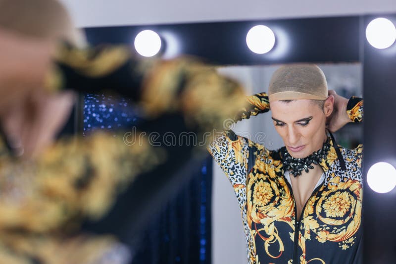 Drag Queen Performer Getting Ready in a Dressing Room. Stock Image ...