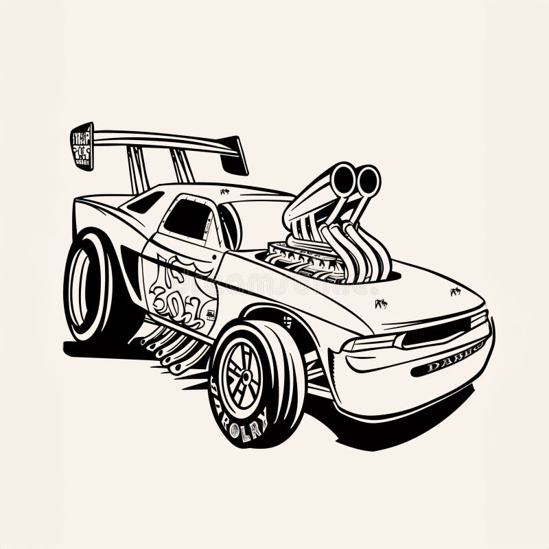 Drag Race Car - a Cartoon Car with a Large Engine Stock Illustration ...