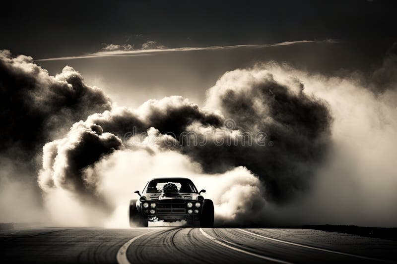 Drag Racer Accelerating, Leaving Clouds of Smoke and Rubber on the ...