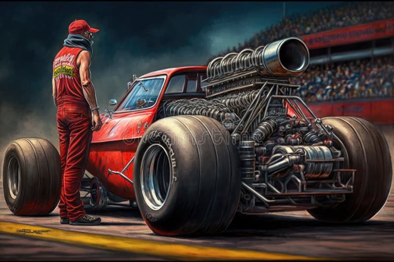 A Drag Racer, Ready and Revving Its Engine, Waiting for the Start of a ...