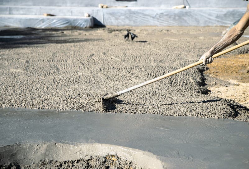 Finishing Smoothing the Concrete Floor Stock Image - Image of exterior ...