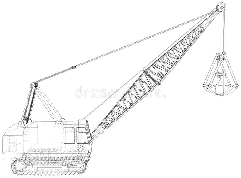 Dragline Walking Excavator. Vector Rendering of 3d. Wire-frame Style ...