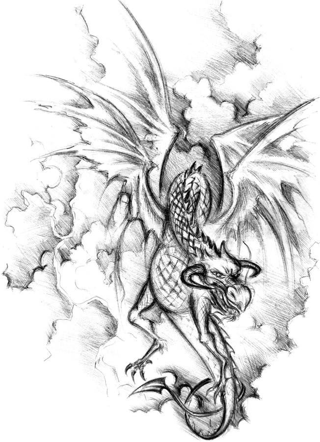 Stylistic dragon tattoos stock vector. Illustration of speed - 30136523