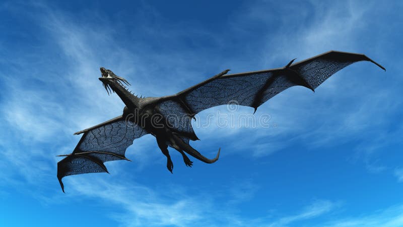 Dragon Flying Low Over the Sea at Evening Stock Illustration ...