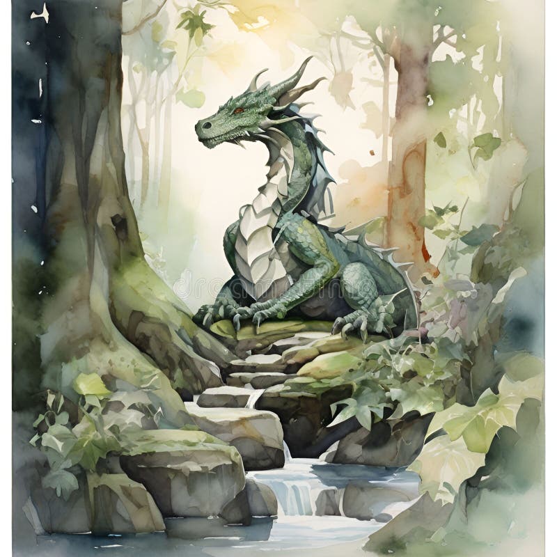Watercolor Dragon Illustration Fantasy Dragon Artwork, Magical Creature ...