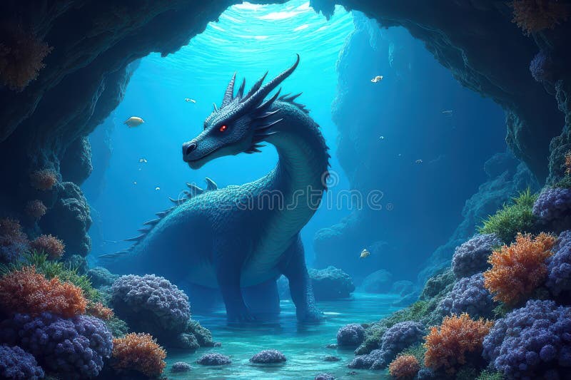 Dragon Abyss - Enchanting Underwater Cavern Scene Stock Illustration ...