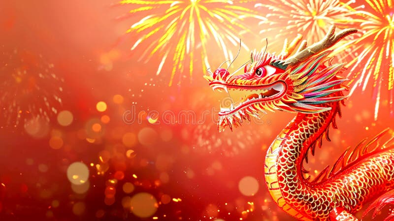 Dragon Amidst Fireworks, Illustrate the Dragon with a Backdrop of ...