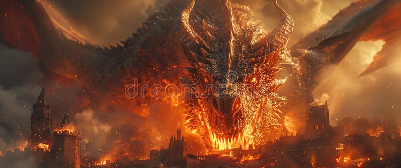 Dragon Attacking City stock illustration. Illustration of fearsome ...