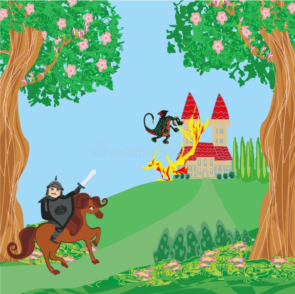 Dragon attacks the castle stock vector. Illustration of beautiful ...