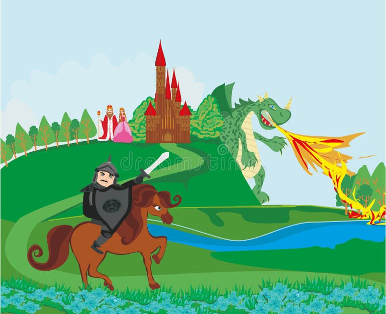 Dragon attacks the kingdom stock vector. Illustration of building ...