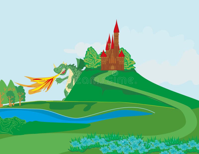 Dragon attacks the castle stock vector. Illustration of royalty - 35756879