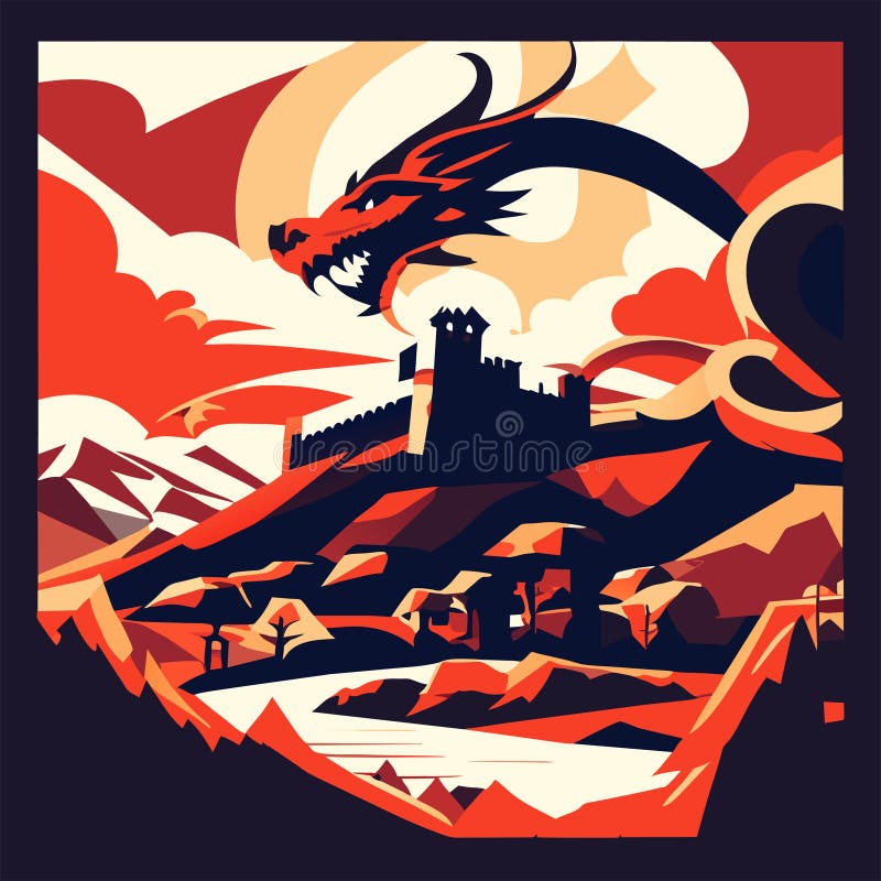 Dragon on the Background of the Mountains. Vector Illustration in a ...