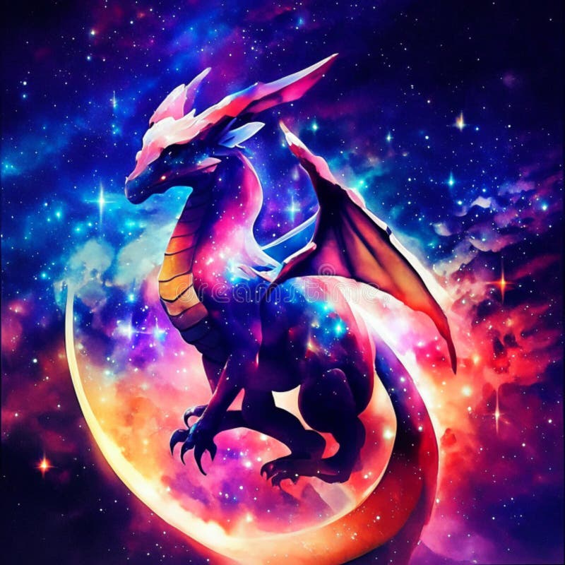 Dragon in the Starry Sky. Vector Illustration in Cartoon Style Stock ...