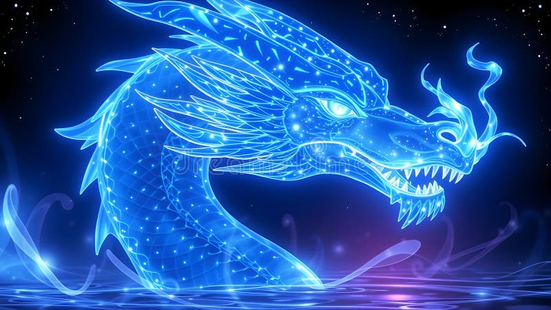 Dragon in Blue Neon Light. of a Dragon in Neon Light Stock Image ...