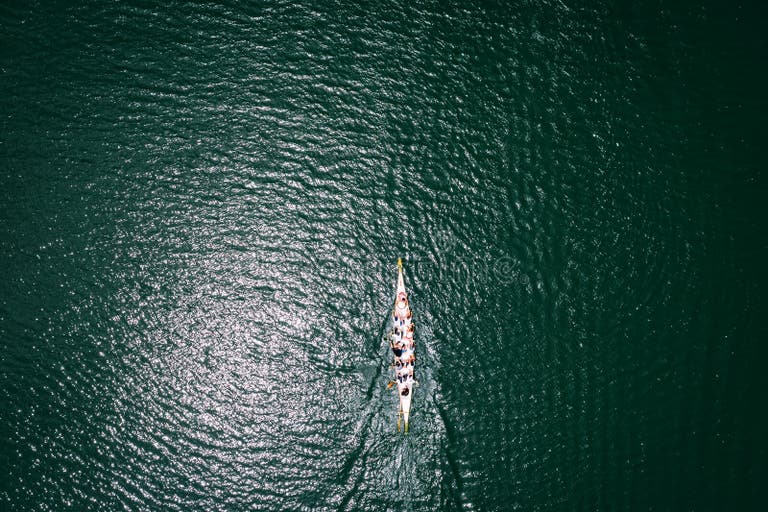 A Dragon Boat Training Session on a Lake. Overhead View Stock Image ...