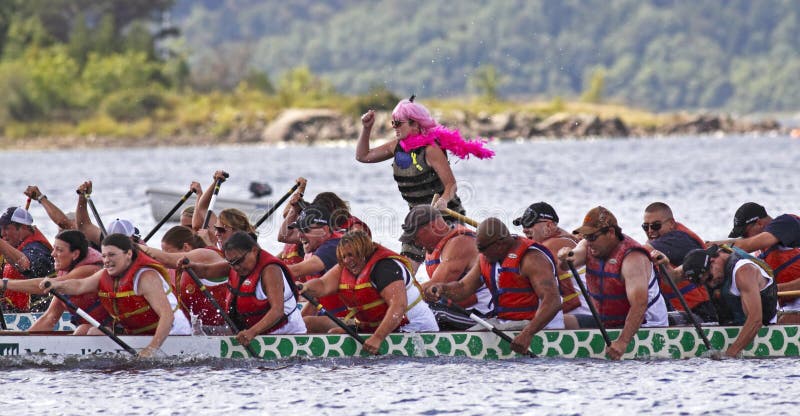 Dragon Boat Two Teams Pink Sweep Editorial Photo - Image of john ...