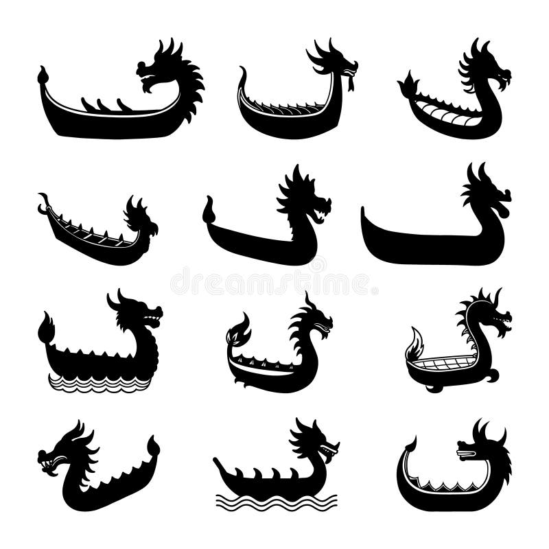 Dragon Boat Vector Silhouettes, Dragon Boat Silhouettes Stock Vector ...