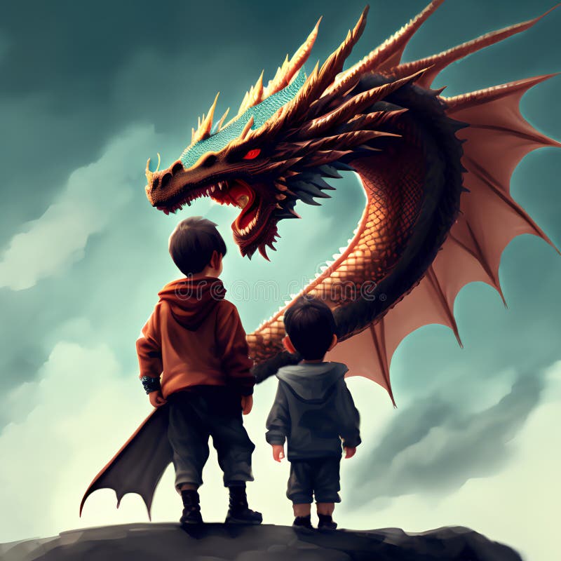 Dragon and Boy, Generative AI Illustration Stock Illustration ...