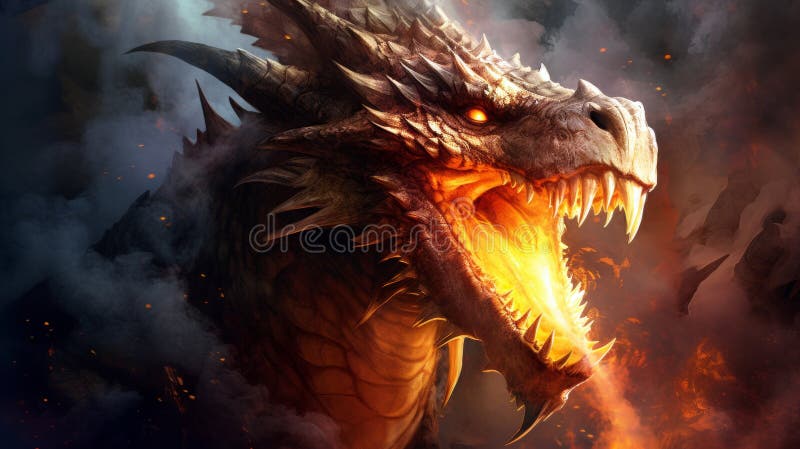 Dragon Breathing Fire in Fiery Display Stock Illustration ...