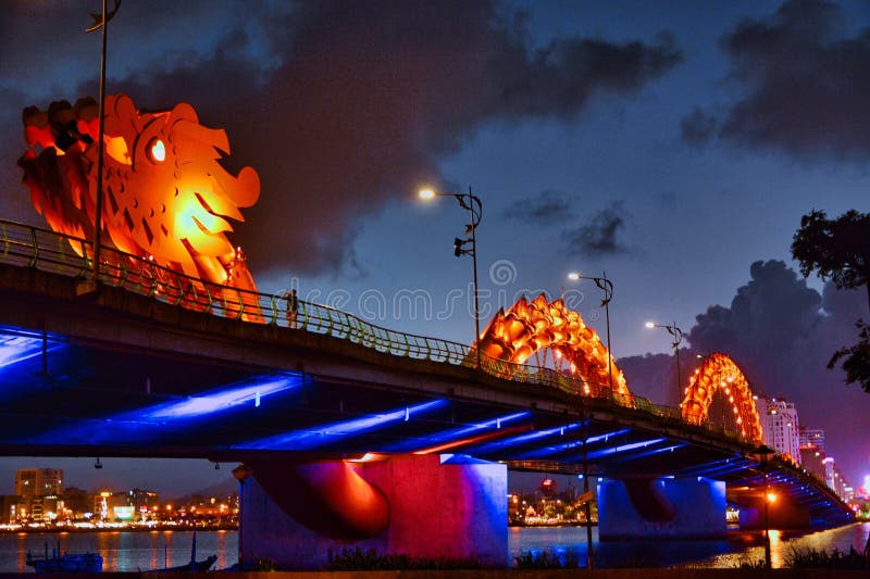Dragon Bridge, at Night Da Nang, Vietnam, Editorial Photography - Image ...