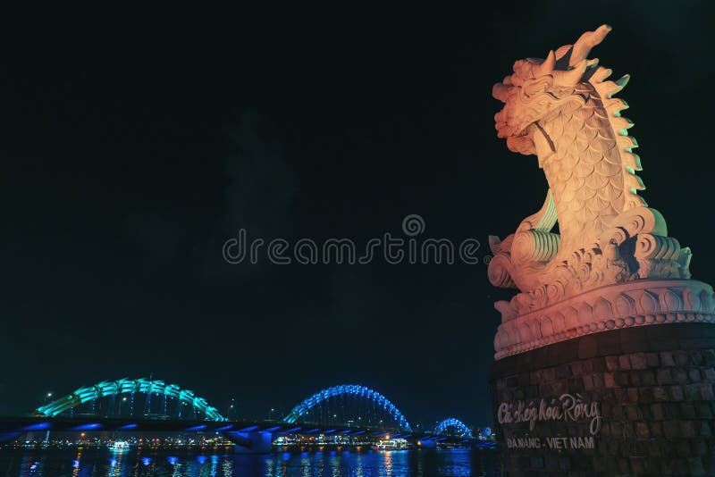 Dragon Bridge Night Light in Danang Vietnam Editorial Stock Photo ...