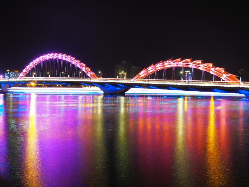 The Dragon Bridge in the Night Editorial Photography - Image of bridge ...