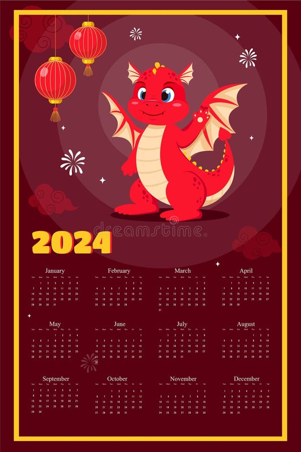 Dragon Calendar. Vector Chinese Calendar 2024 Stock Vector ...