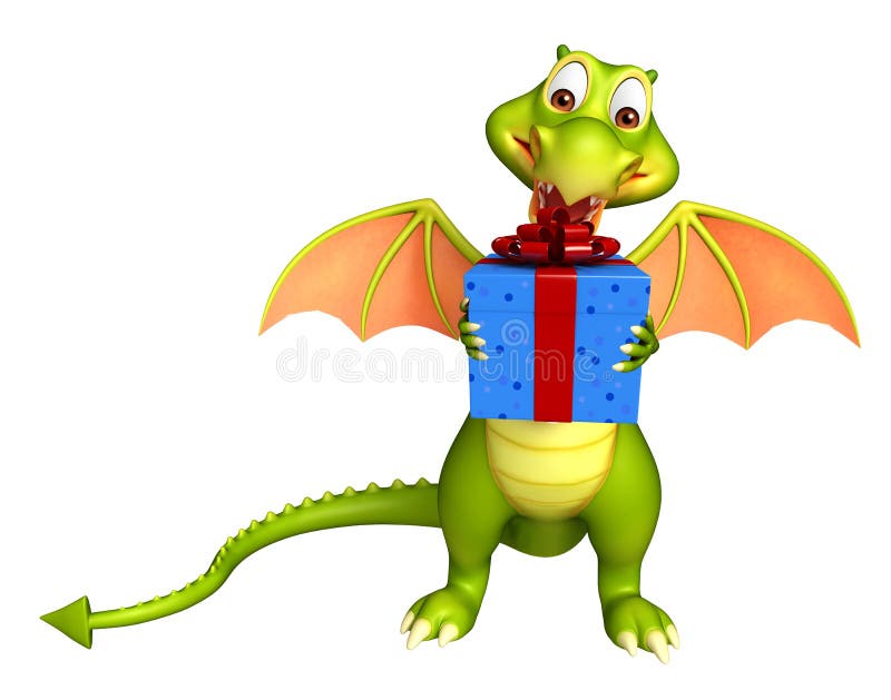 Dragon Cartoon Character with Gift Box Stock Illustration ...