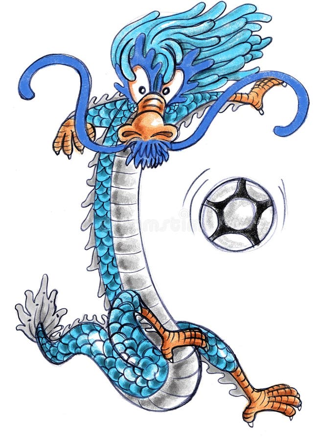 Dragon Cartoon Playing Football Stock Illustration - Illustration of ...