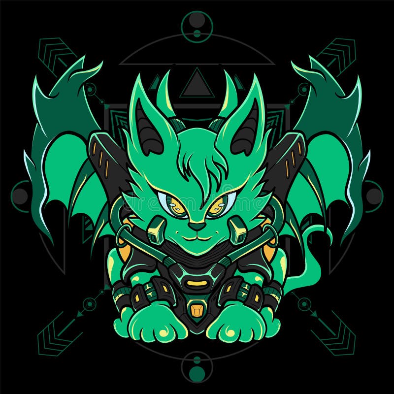 Dragon Cat Illustration with Sacred Geometry 4 for Esport Logo Stock ...