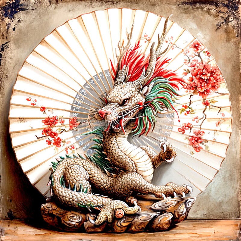 Dragon with a Chinese Fan, Chinese New Year, Generative AI Stock ...