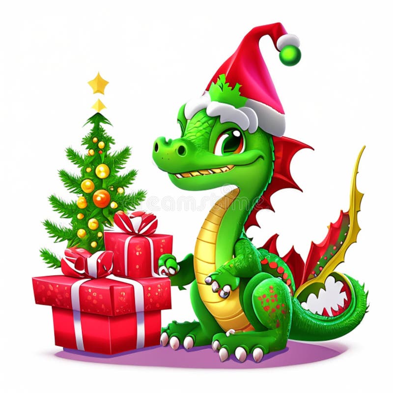 Cartoon Dragon with Gift Boxes. Vector Illustration in Cartoon Style ...