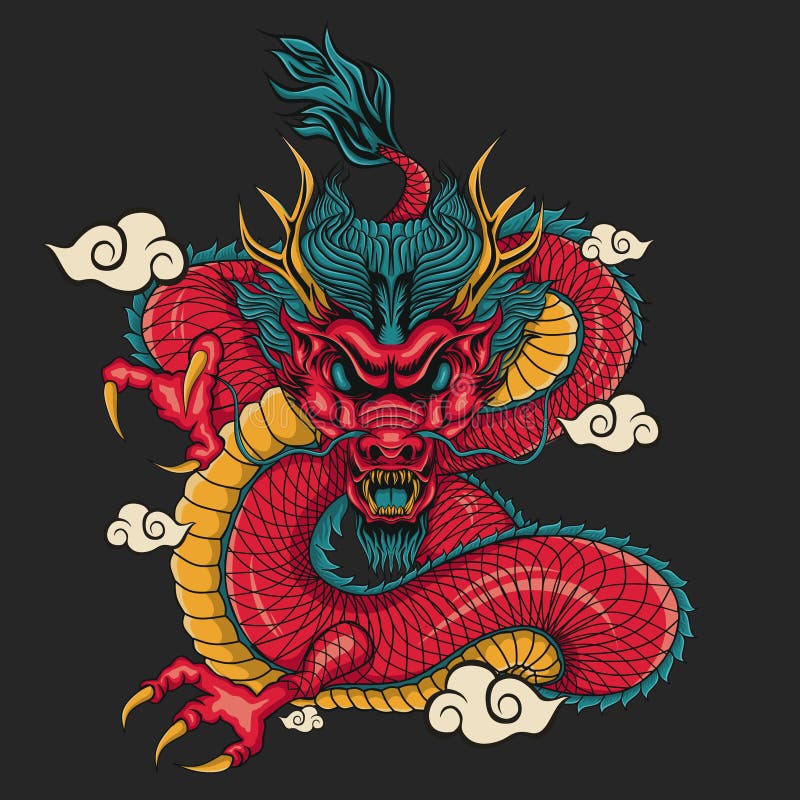 Dragon and Cloud Artwork Illustration Stock Vector - Illustration of ...