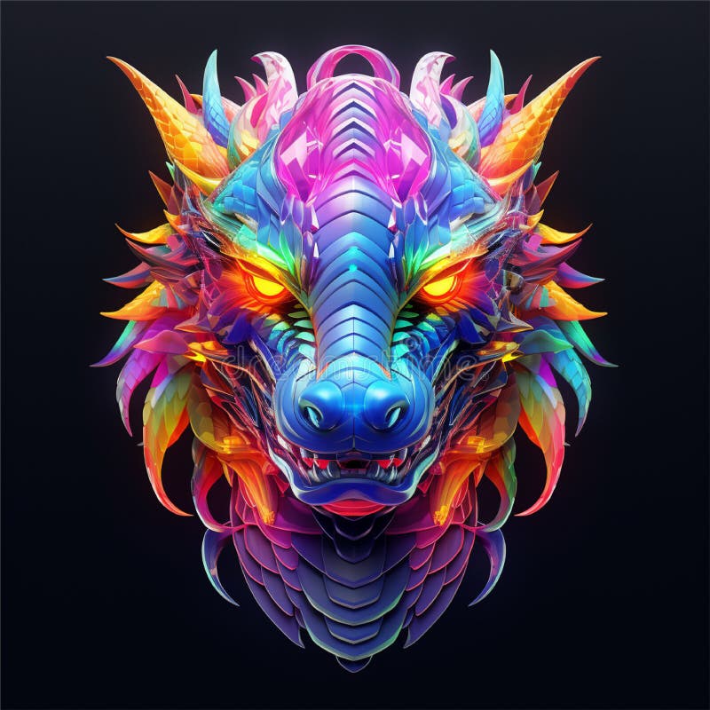 Dragon colorful face stock illustration. Illustration of logo - 302026649