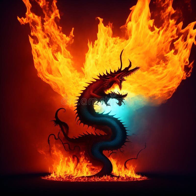 Of Dragon in the Colourful Glow, Mist and Fire. AiI Generated Content ...