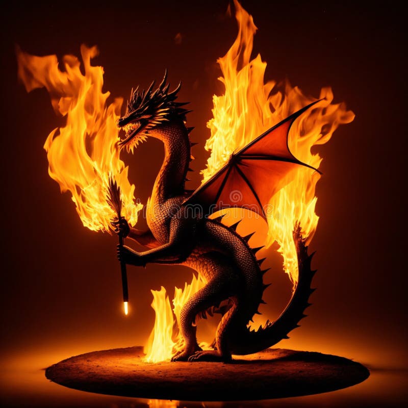 Of Dragon in the Colourful Glow, Mist and Fire. AiI Generated Content ...